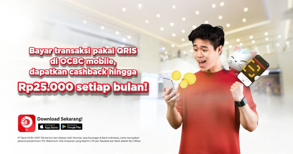 Bayar transaksi pakai QRIS di OCBC mobile, dapatkan cashback hingga ...